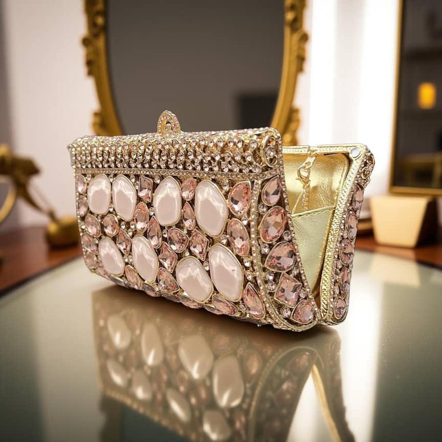 Cairo Glam Clutch Statement Rosegold Purse with Crystals